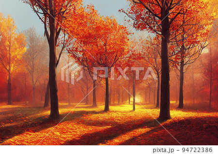 紅葉のある秋の公園「AI生成画像」のイラスト素材 [94722386] - PIXTA