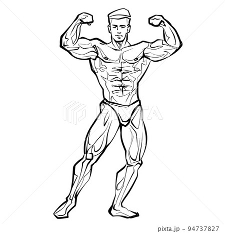 Bodybuilder muscle man fitness posing Black And...のイラスト素材 [94737827] - PIXTA