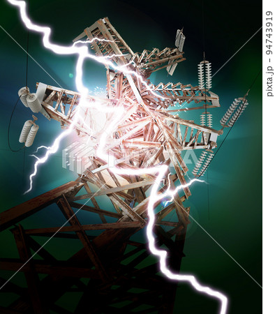 High voltage post. Lightning strikeのイラスト素材 [94743919] - PIXTA