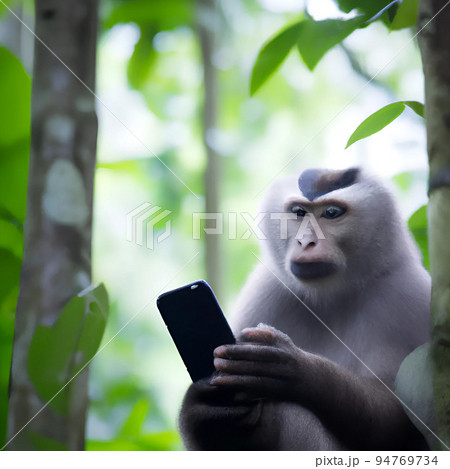 ape using mobile cellular phone in the jungleのイラスト素材 [94769734] - PIXTA