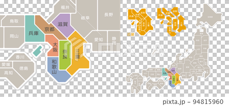 日本地図 近畿地方 色分け 都道府県名入り のイラスト素材 [94815960] - PIXTA