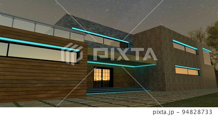Night lighting with a turquoise LED strip on...のイラスト素材 [94828733] - PIXTA