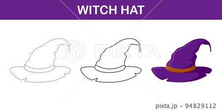 Witch Hat tracing and coloring worksheet for kidsのイラスト素材 [94829112] - PIXTA