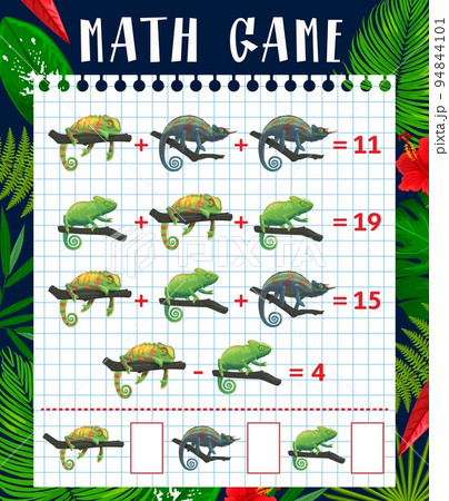 Math game worksheet, cartoon tropical...のイラスト素材 [94844101] - PIXTA
