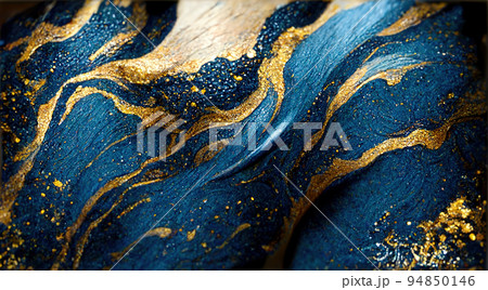 Spectacular dark blue and gold ink swirled...のイラスト素材 [94850146] - PIXTA