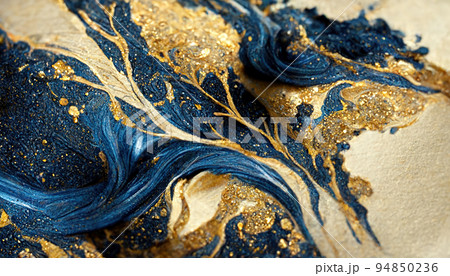 Spectacular dark blue and gold ink swirled...のイラスト素材 [94850236] - PIXTA