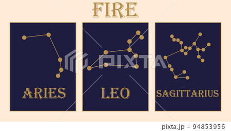 Zodiac fire signs. Aries leo and sagittarius....のイラスト素材 [94853956] - PIXTA