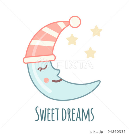 Cute Moon in a nightcap icon with kawaii face...のイラスト素材 [94860335] - PIXTA