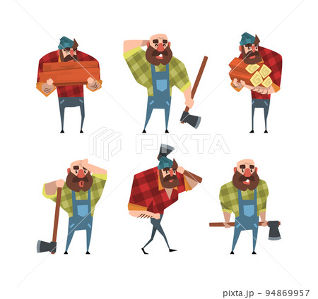 Set of lumberjacks holding axes. Loggers or...のイラスト素材 [94869957] - PIXTA
