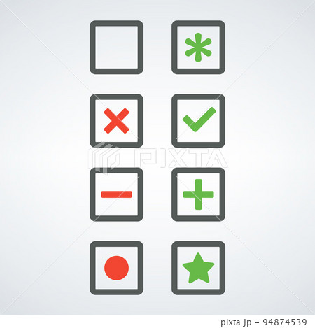 Tick and cross bullet box set signs.Tick icons...のイラスト素材 [94874539] - PIXTA