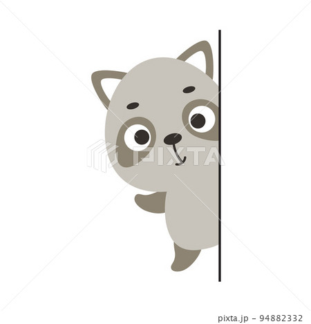 Cute little raccoon peeking around corner on...のイラスト素材 [94882332] - PIXTA