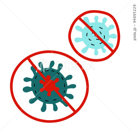 Doodle Crossed out coronavirus sign setのイラスト素材 [94895229] - PIXTA