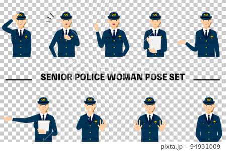 9 pose sets for senior female police officers,... - Stock Illustration ...
