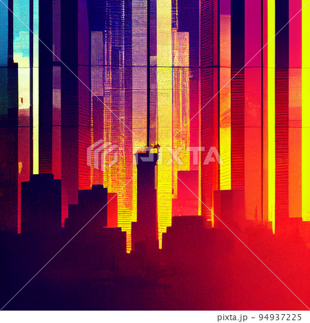 Cityscape. Glitch colorful metropolitan...のイラスト素材 [94937225] - PIXTA