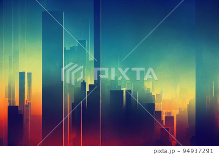 Cityscape. Glitch colorful metropolitan...のイラスト素材 [94937291] - PIXTA
