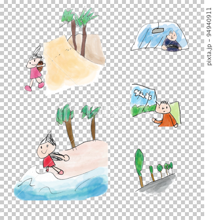 A child's drawing of a resort trip - Stock Illustration [94940911] - PIXTA