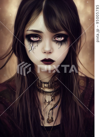 Portrait illustration of depressed teenage girl...のイラスト素材 [95005785 ...