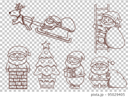 Santa Claus line drawing illustration set - Stock Illustration ...