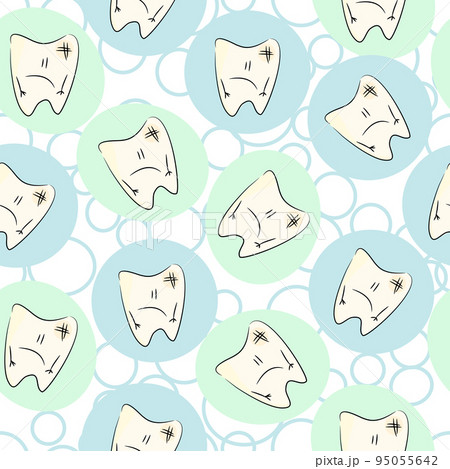Seamless pattern with cartoon sad dirty teethのイラスト素材 [95055642] - PIXTA