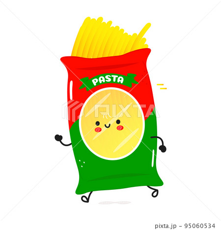 Cute funny running spaghetti. Vector hand drawn...のイラスト素材 [95060534 ...
