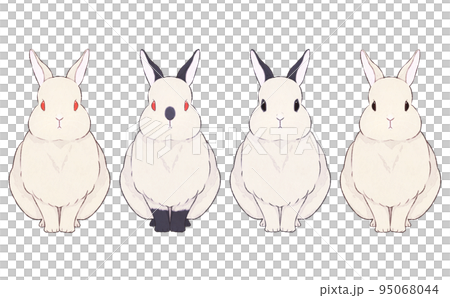 Illustration set of white rabbits with various... - Stock Illustration ...