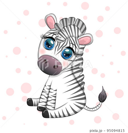 Cute cartoon zebra is sitting and waving its...のイラスト素材 [95094815] - PIXTA