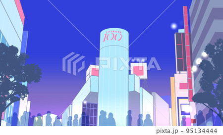 夜の煌びやかな渋谷のイラスト素材 [95134444] - PIXTA