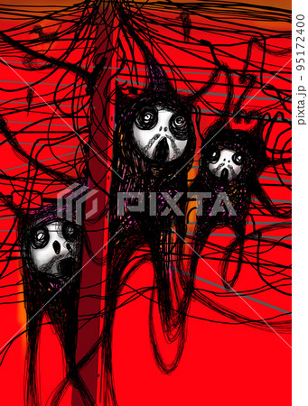 Three wire demons perched on overgrown electric...のイラスト素材 [95172400 ...