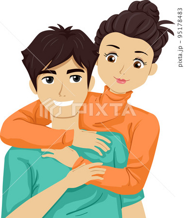 Teen Girl Couple Back Hug Illustrationのイラスト素材 [95178483] - PIXTA