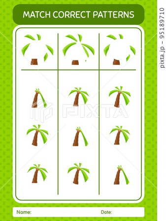 Match pattern game with coconut tree. worksheet...のイラスト素材 [95189710 ...