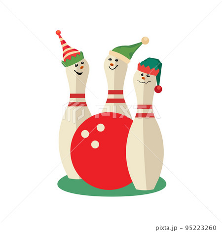 Festive bowling party pins in Elves hats iconのイラスト素材 [95223260] - PIXTA
