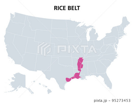 Rice Belt of the United States, political map....のイラスト素材 [95273453] - PIXTA