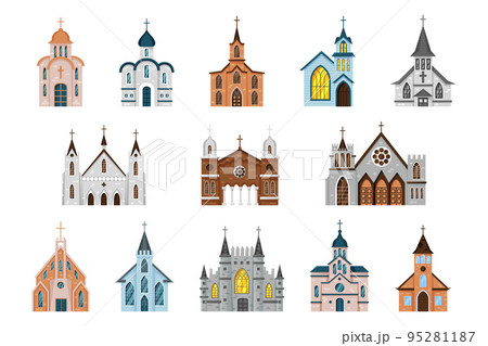Church buildings. Abbey chapel. Bell tower....のイラスト素材 [95281187] - PIXTA