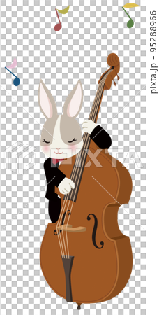 Rabbit player playing wood bass - Stock Illustration [95288966] - PIXTA