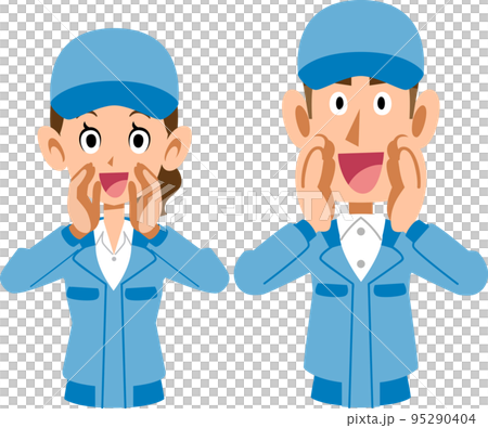 Men and women in blue work clothes calling out... - Stock Illustration ...
