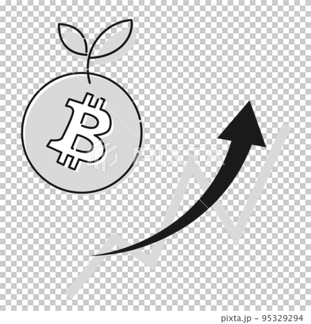 Simple bitcoin (BTC) raising image (black and... - Stock Illustration ...