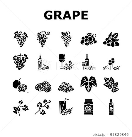 grape wine bunch fruit green icons set vectorのイラスト素材 [95329346] - PIXTA