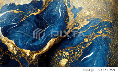 Spectacular dark blue and gold ink swirled...のイラスト素材 [95351959] - PIXTA