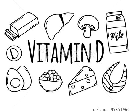Vitamin d. Set of Foods containing vitamin d....のイラスト素材 [95351960] - PIXTA