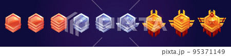 Game rank icons, level badges, hexagon tags setのイラスト素材 [95371149] - PIXTA