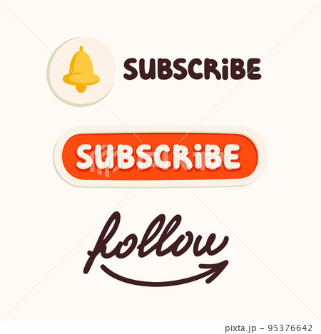 subscribe and follow stickers for a social...のイラスト素材 [95376642] - PIXTA