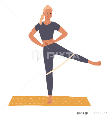 Woman trains at home, doing leg exercises...のイラスト素材 [95389087] - PIXTA