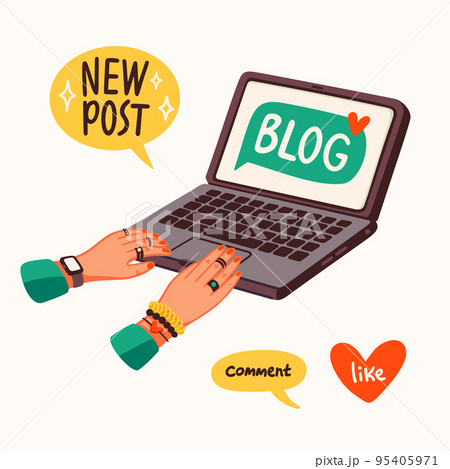 Blogging, making content for a blog or vlog...のイラスト素材 [95405971] - PIXTA