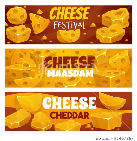 Maasdam, Emmental, Cheddar cheese. Dairy...のイラスト素材 [95407867] - PIXTA