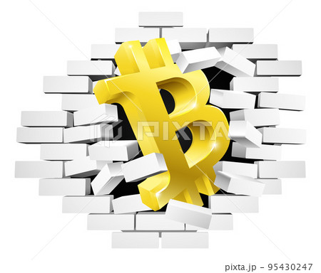 Brick Wall Breaking Bitcoin Sign Conceptのイラスト素材 [95430247] - PIXTA
