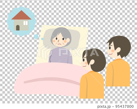 ベッドにいる高齢者 家に帰りたいのイラスト素材 [95437800] - PIXTA
