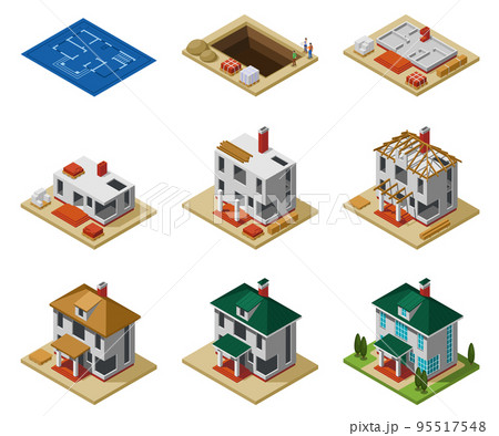 House Construction Phases Isometric Setのイラスト素材 [95517548] - PIXTA