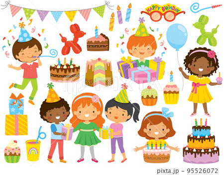 Birthday clipart set with kids and birthday...のイラスト素材 [95526072] - PIXTA