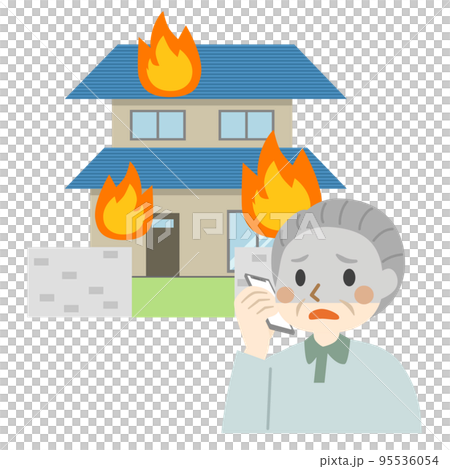 Elderly person reporting fire - Stock Illustration [95536054] - PIXTA