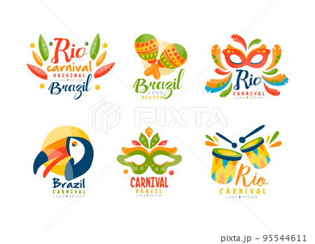 Brazil and Rio Carnival Logo Design with Bright...のイラスト素材 [95544611 ...